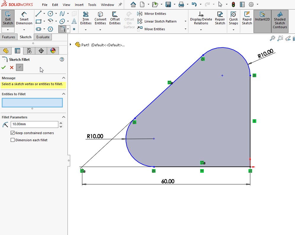 Sketch Fillets and Dimensions to "missing" corners